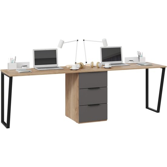 Комплект столов письменных Трия Порто СМ-393.15.013 с 1 тумбой универсальной Яблоня Беллуно/Графит софт