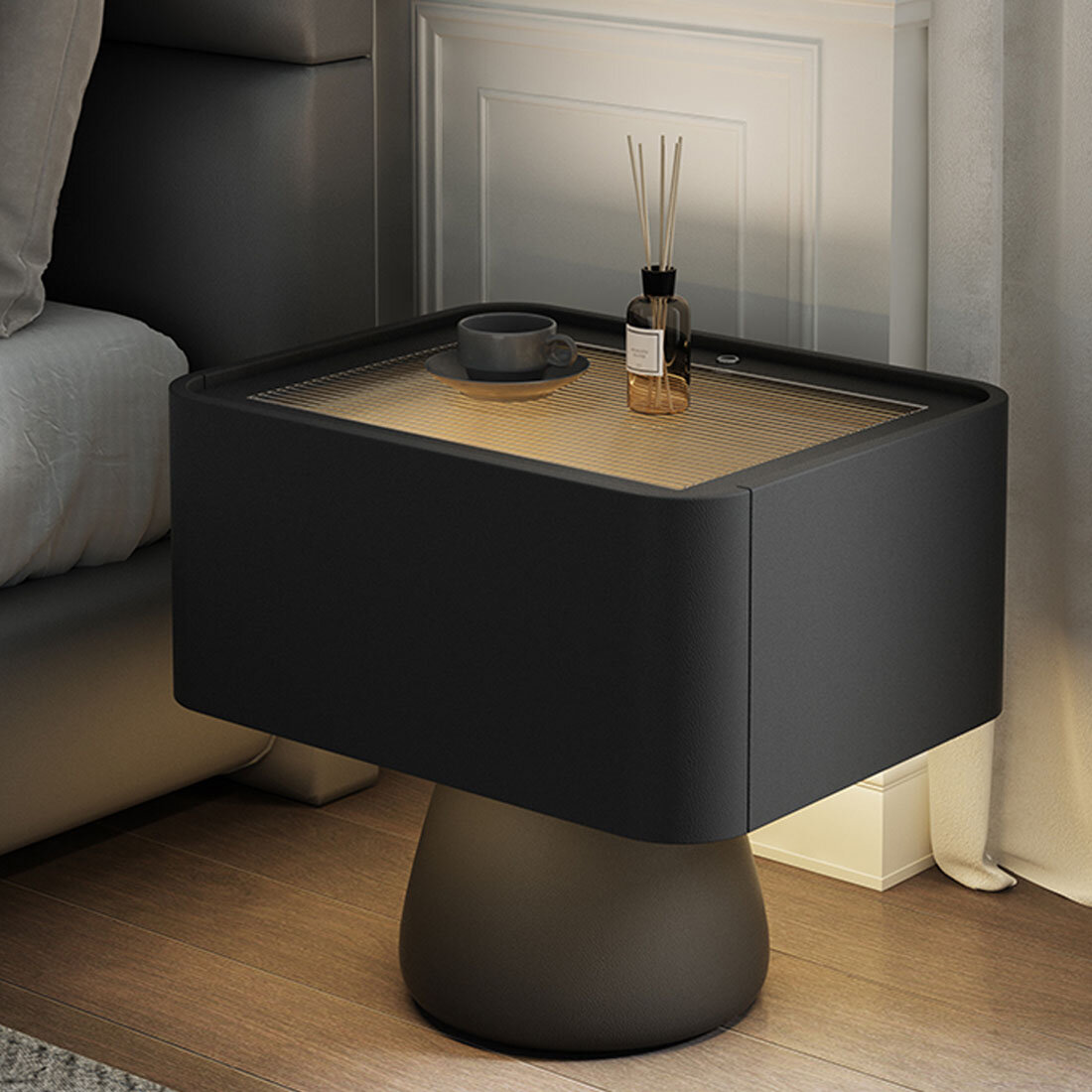 Прикроватная тумбочка с подсветкой в стиле Wabi-Sabi Calix (черный 45*40*48 см)