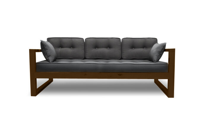 Прямой диван трехместный DEmoku Д-3 ЭТС-Т экокожа(цвет экокожи: темно-серый, цвет дерева: темный дуб), механизм Нераскладной, 180х73х79 см