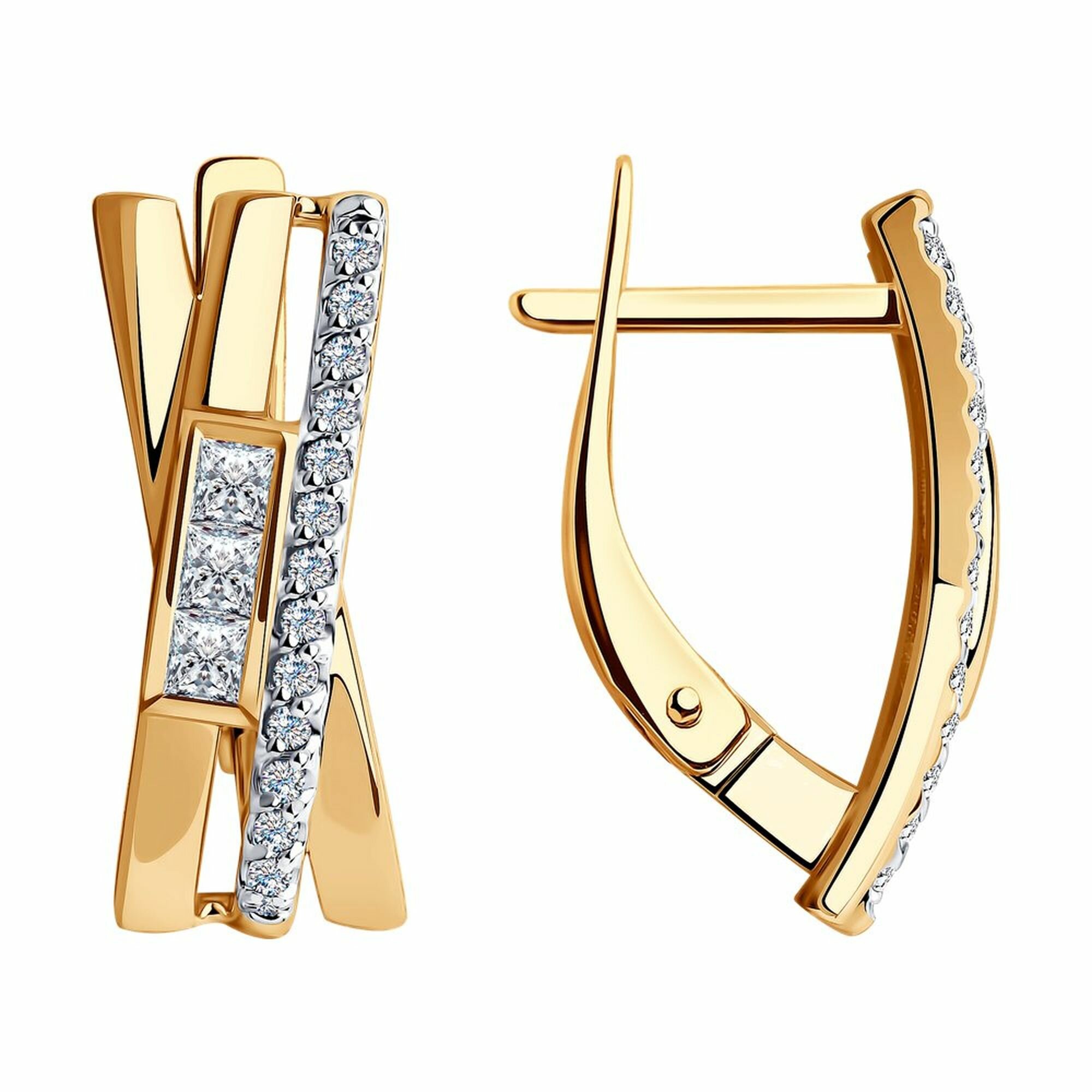 Серьги, красное золото, 585 проба, фианит