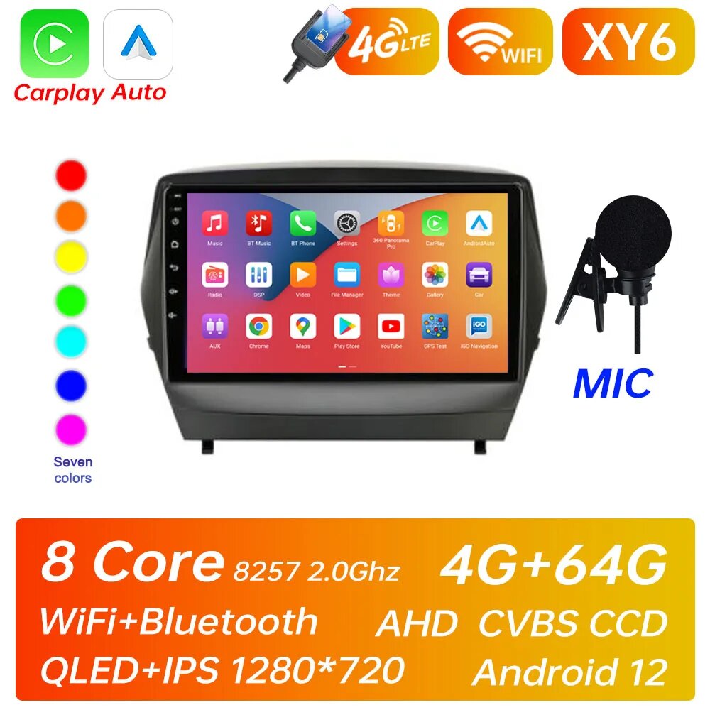 2 din Android Auto Carplay Авто Радио Мультимедиа Для Hyundai ix35 1 2 Tucson 2009-2015 Автомобильная Android Видео Стерео GPS Без 2din DVD XY6 4 64G Carplay