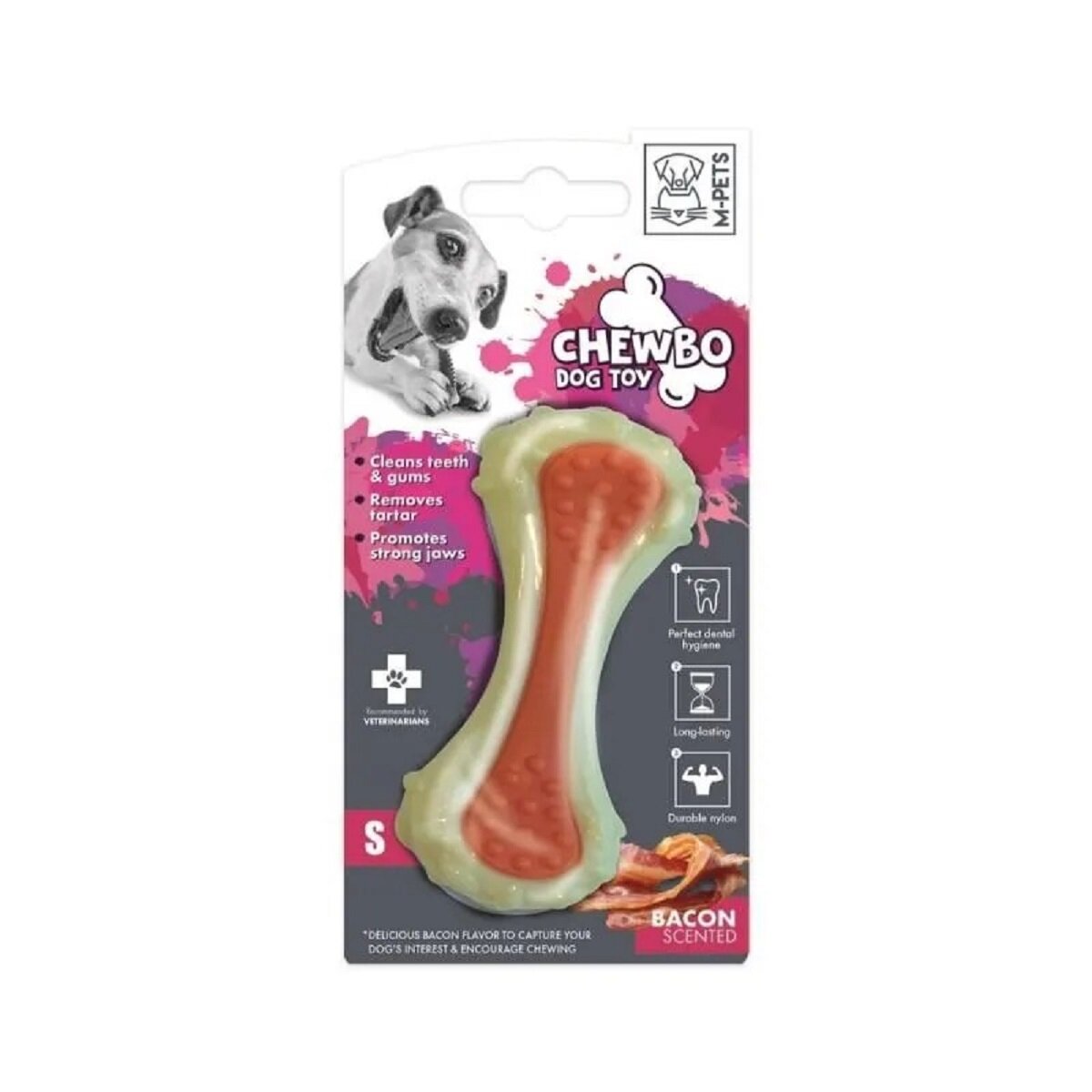 M-PETS Игрушка для собак Кость S, вкус бекона, нейлон, 10,4 см