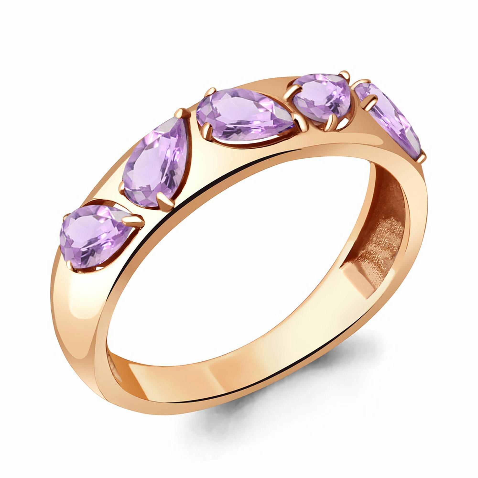 Кольцо дорожка, серебро, 925 проба, золочение, аметист