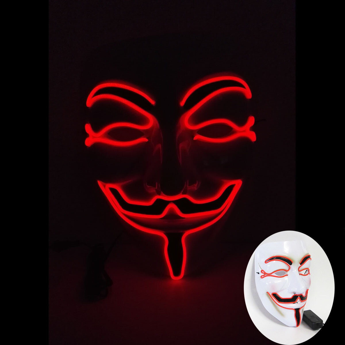 Маска Вендетта "Рыбий глаз", светодиодная, V-образная, для Хэллоуина