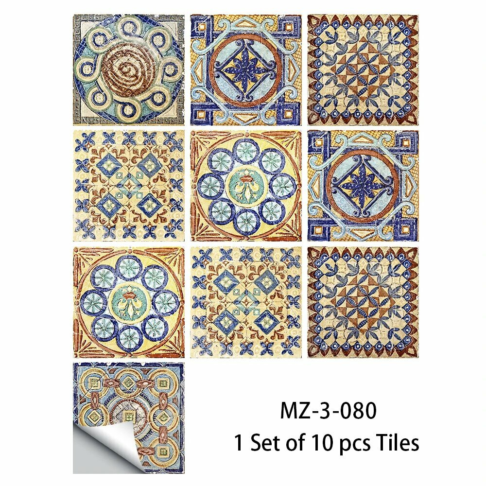 Наклейки OUJING богемный стиль для пола и стен Синий, 10cmX10cmX10pcs, MZ-3-080