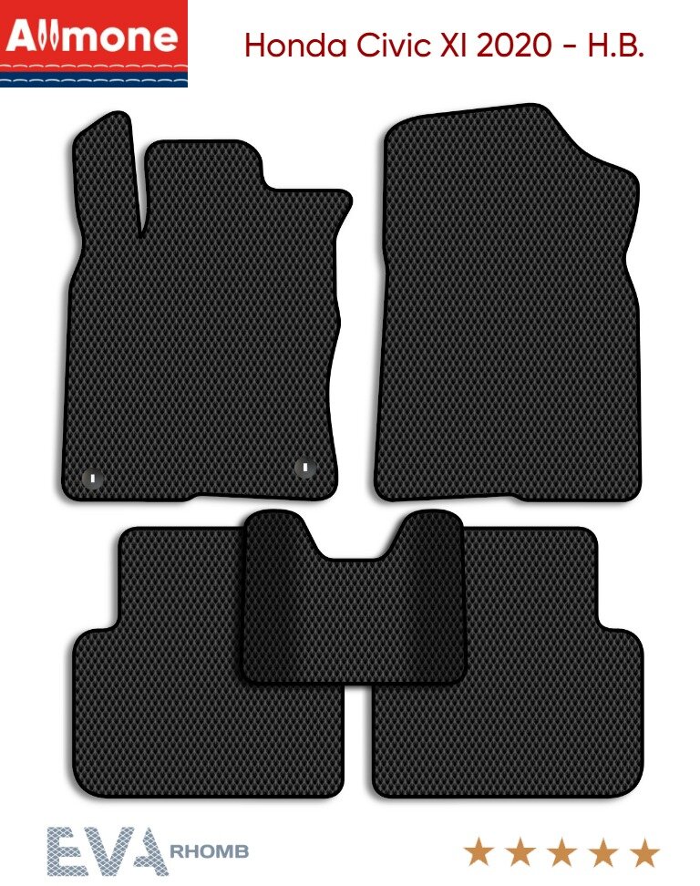 EVA коврики для Honda Civic 11 (FE(Китай)) 2020 - Н. В, черные, эва, Allmone, авто, 5шт / Хонда Цивик 11