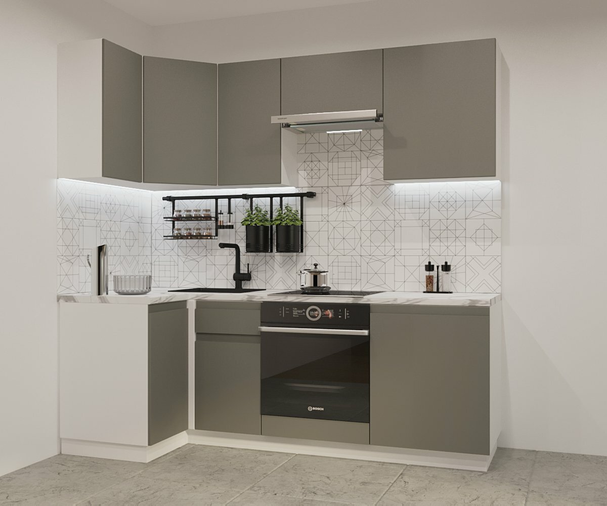 Кухонный угловой гарнитур Лайн Обсидиан, 1000х2200 мм, фасады МДФ