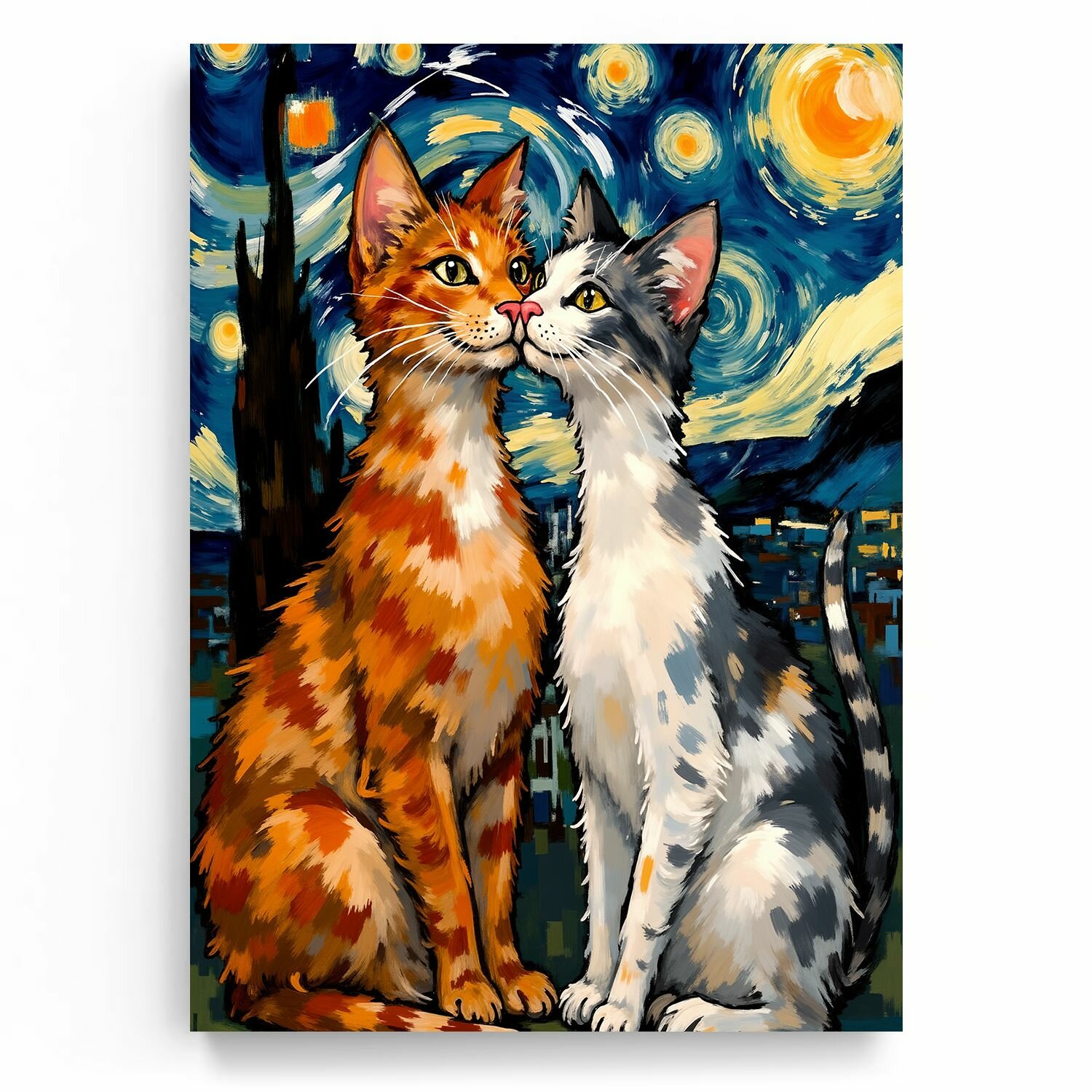 Картина с милыми котиками "Поцелуй", постер интерьерный, 50х70 см.