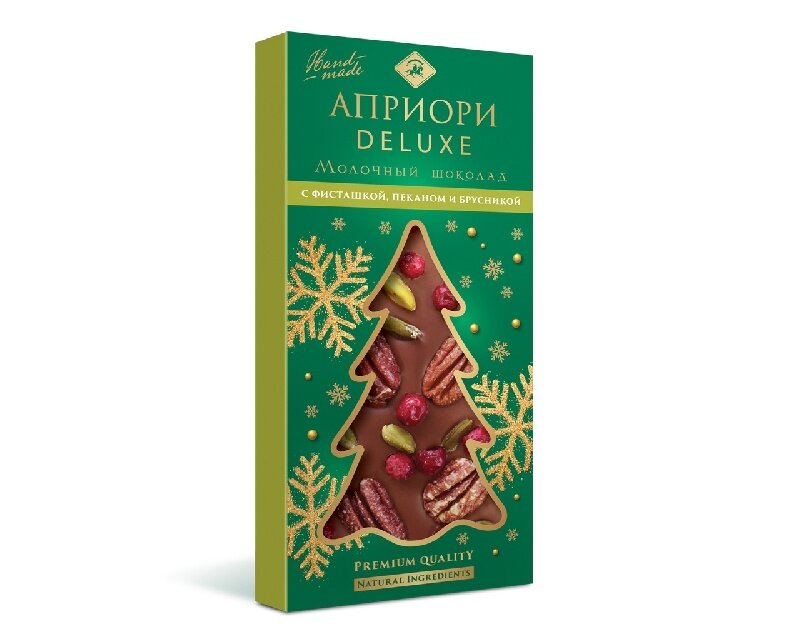 Шоколад априори Молочный с фисташкой, пеканом и брусникой НГ 100г