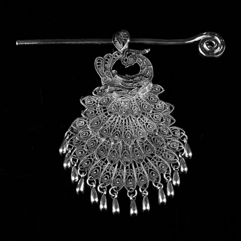 Серебряная шпилька для волос с декором, Metal color: 13