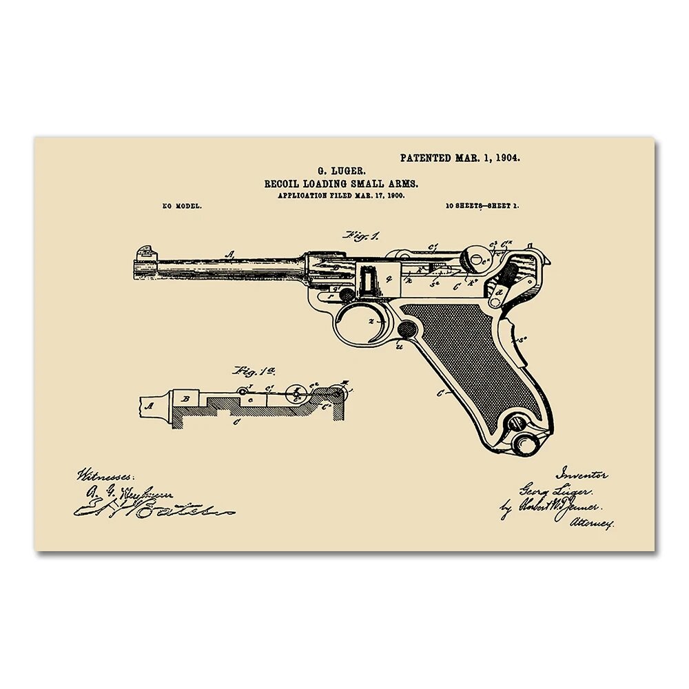 Плакат схема пистолета Luger 42x60см, цвет 2177-01