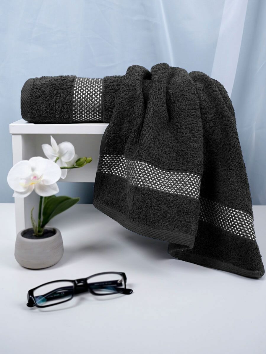 SAFIA HOME Crystal Махровое полотенце , 70х135 , черный 1 шт
