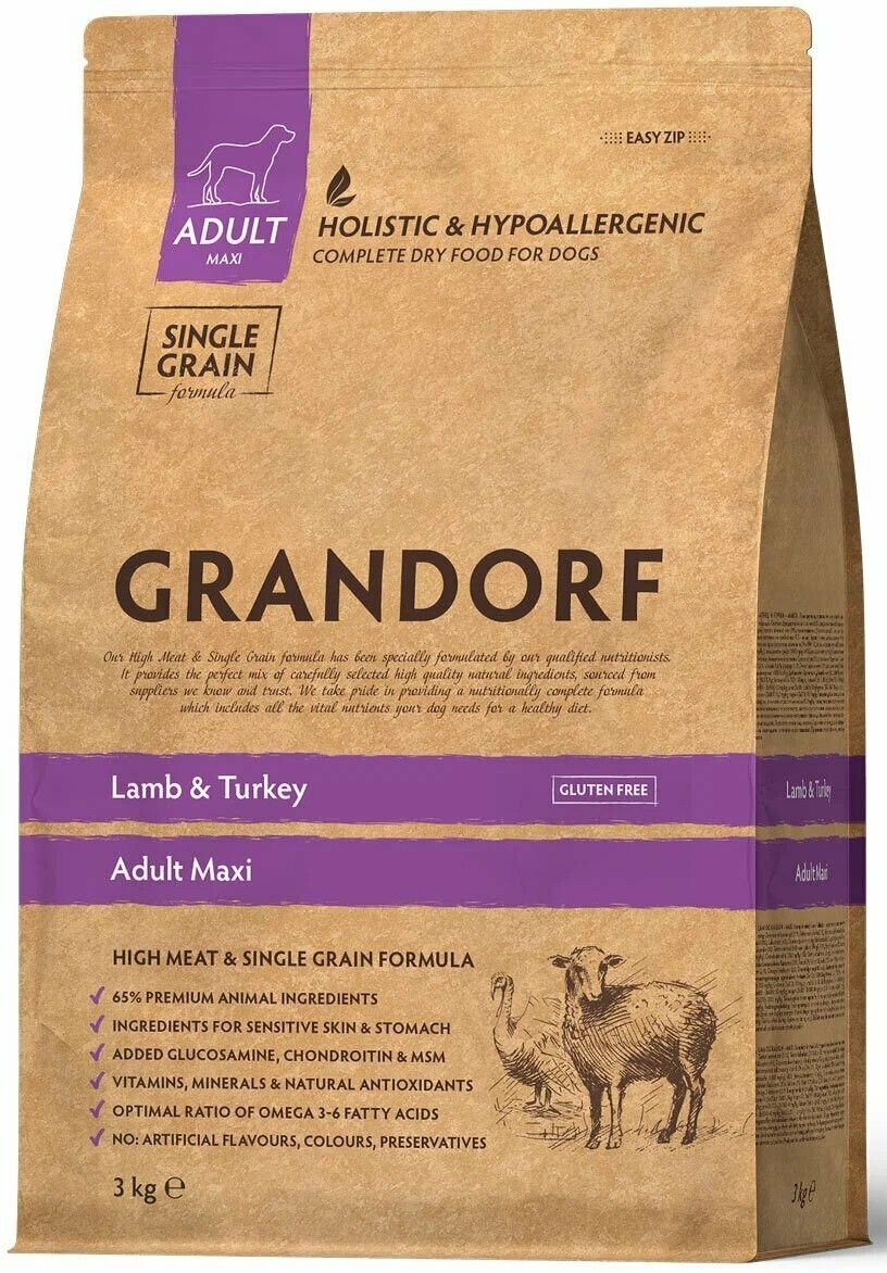 Корм для взрослых собак крупных пород Grandorf Lamb & Turkey MAXI, ягненок и индейка 3 кг