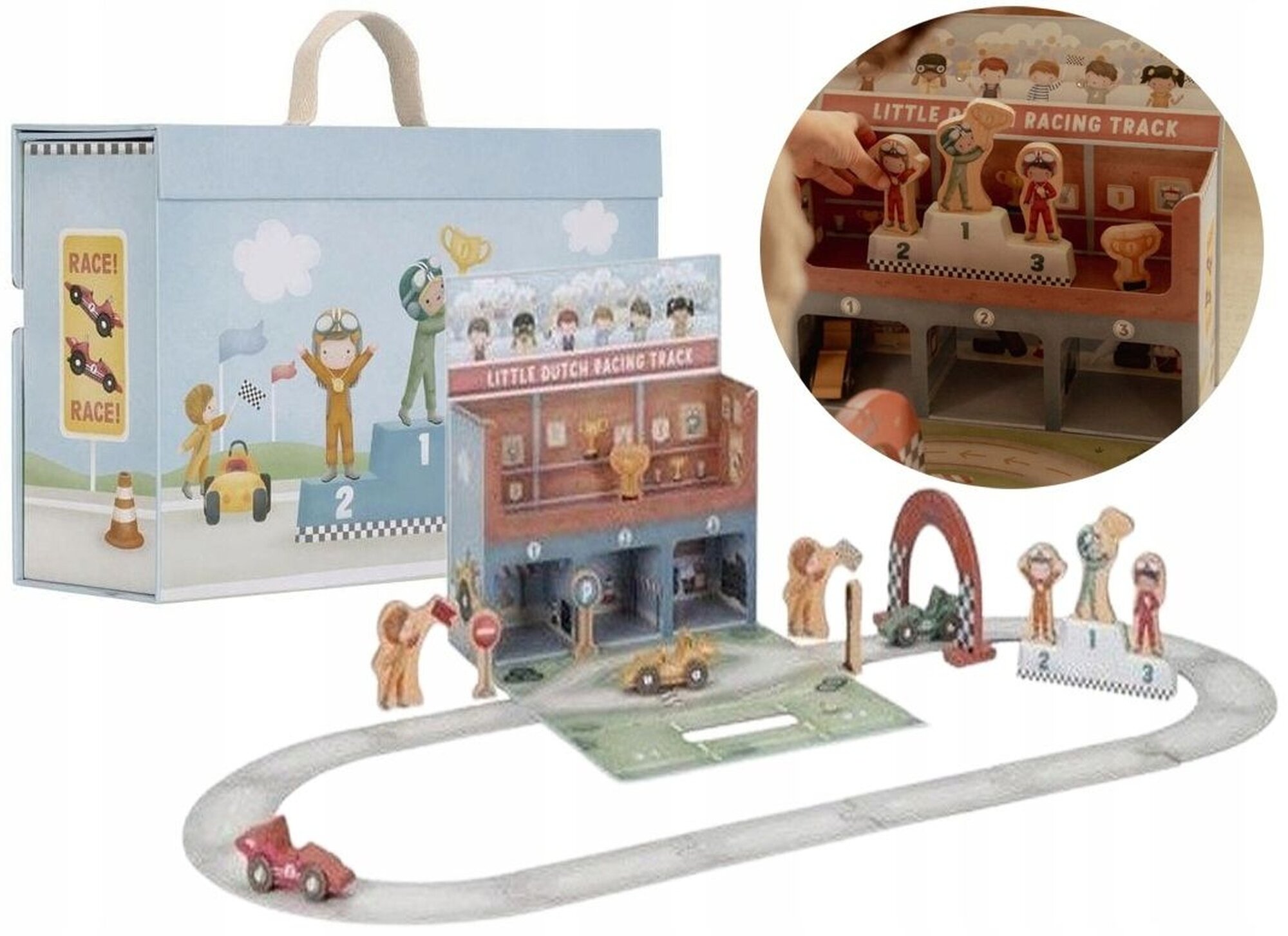 Игровой набор Little Dutch - Детский игрушечный деревянный Автодром гоночная трасса в чемодане с аксессуарами - LD2524
