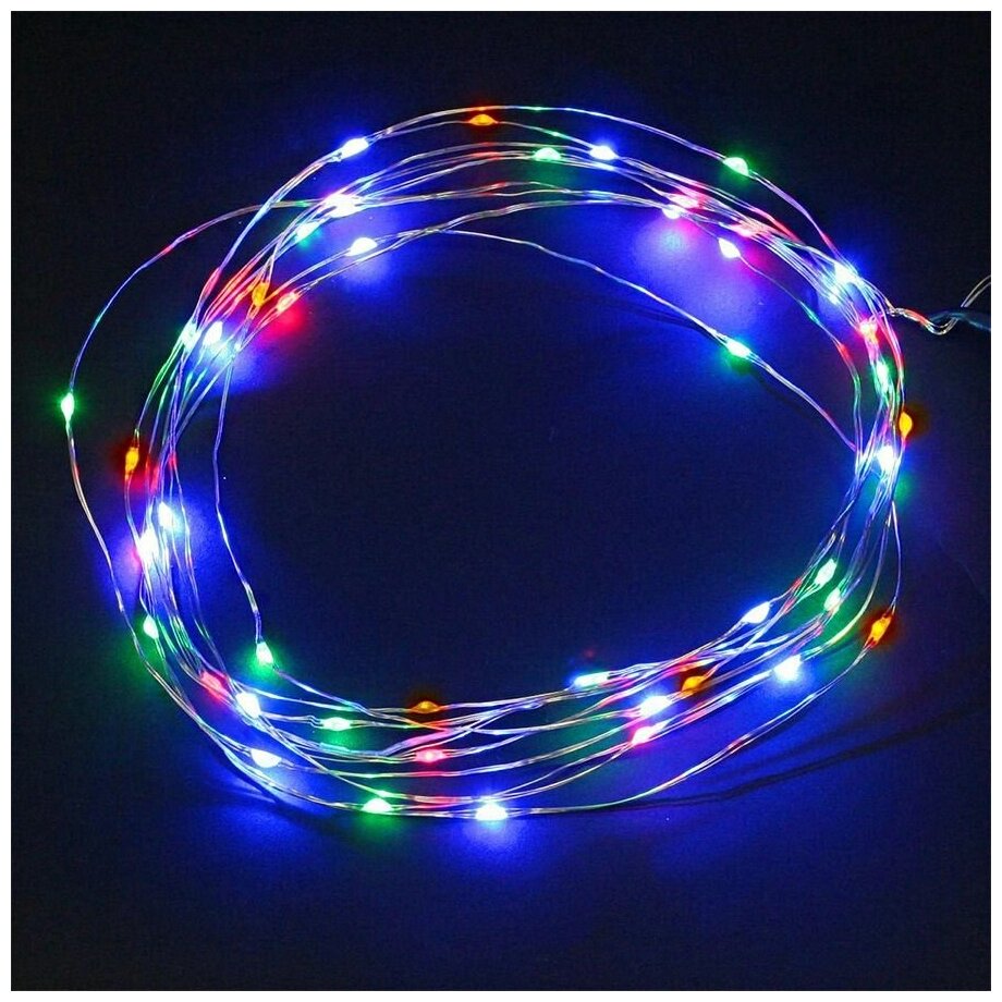 Гирлянда капельки, 20 разноцветных mini-LED, серебристая проволока, 1.9+0.3 м, батарейки, SNOWHOUSE LDM020M-BO