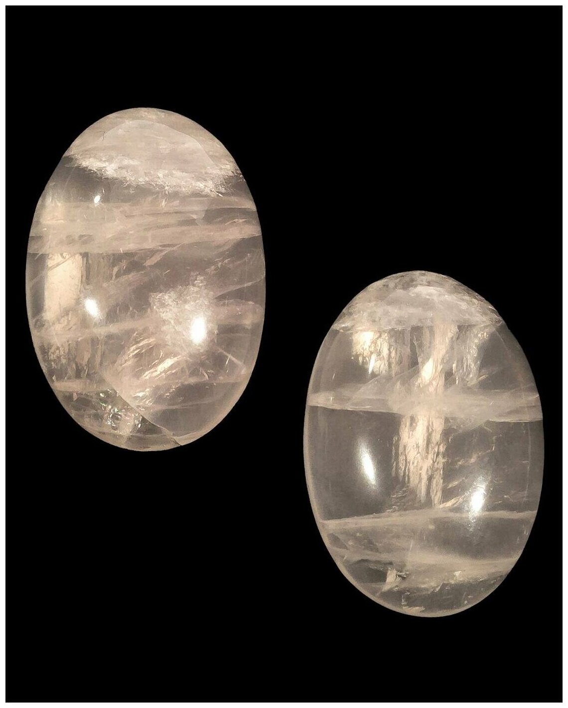 Пара кабошонов из розового кварца, размер 28х19х8 мм, вес 15 грамм