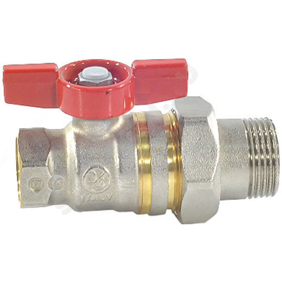 Кран шаровой Giacomini полнопроходной DADO с отводом 3/4"x3/4" Н-В компактная модель, с красной дроссельной рукояткой, никелированный