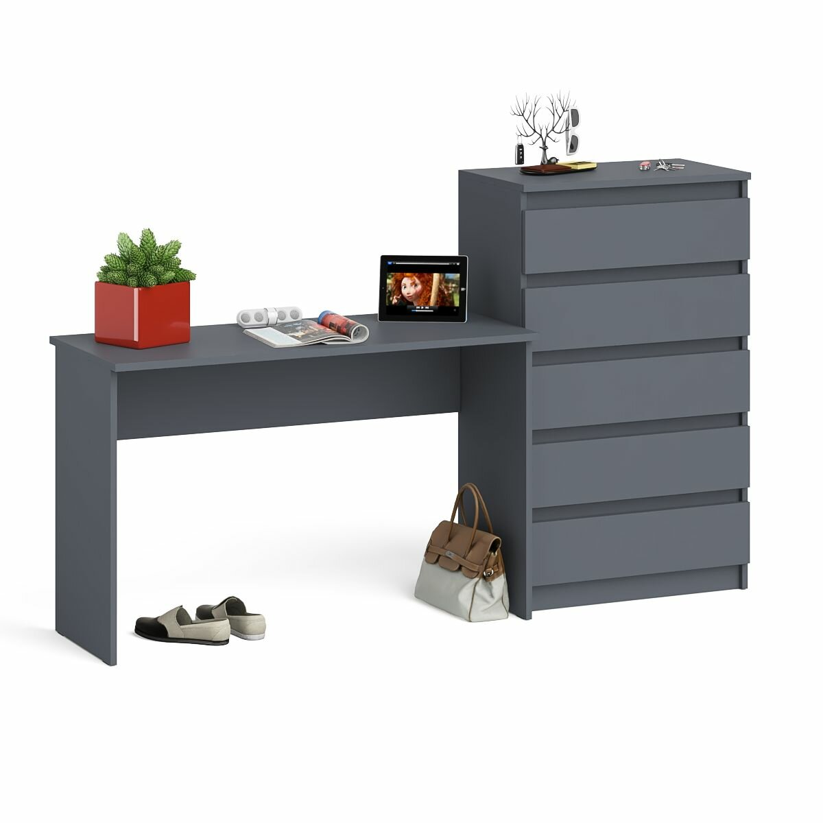 Компьютерный стол для дома, для школьника письменный Спасибо-Мебель 191см графит