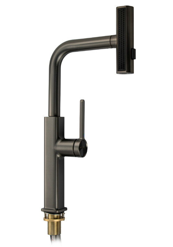 Смеситель кухонный MAGNUS 8264 шаровый Г - образный излив вытяжной корпус из латуни под цвет графита