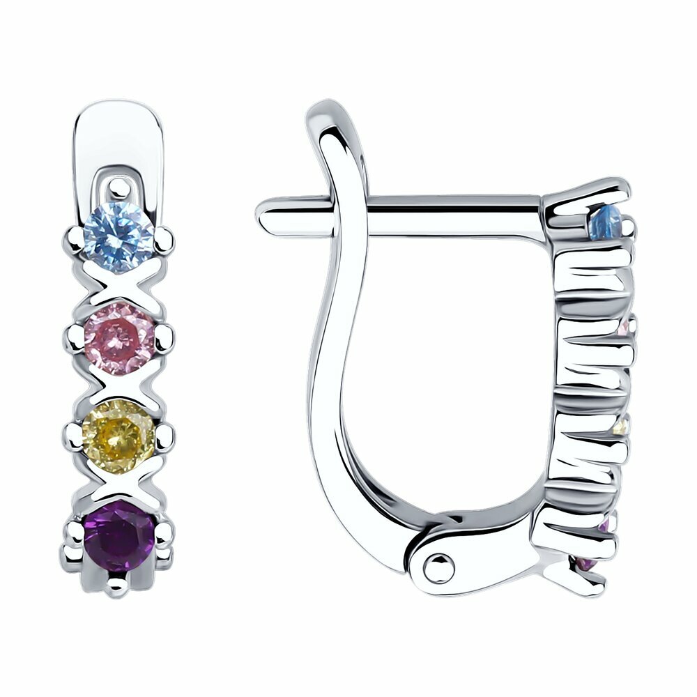 Серьги, серебро, 925 проба, родирование, фианит