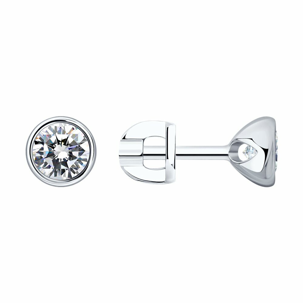 Серьги пусеты, серебро, 925 проба, родирование, фианит