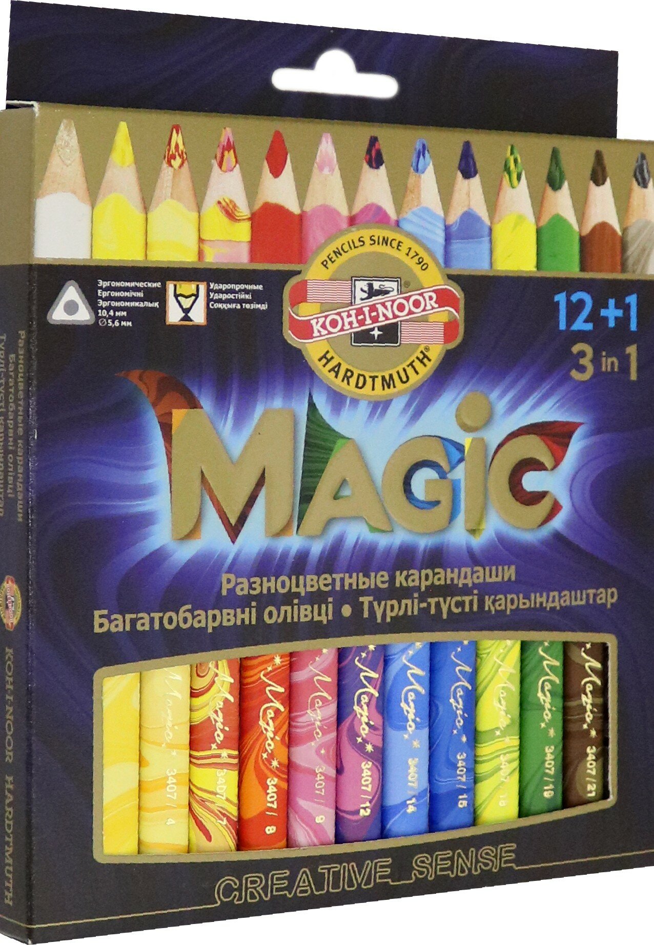 Карандаши многоцветные Jumbo Magic, 12 цветов, с растушевкой
