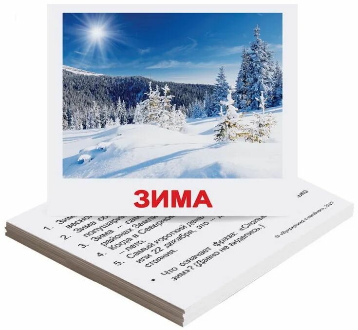 Обучающие карточки Домана Вундеркинд с пеленок "Мини-40. Времена года", 40 развивающих двусторонних карточек с фактами, 8х10 см