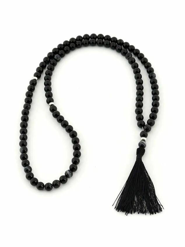 Мусульманские четки из черного агата 99 бусины 8 мм. в коробке