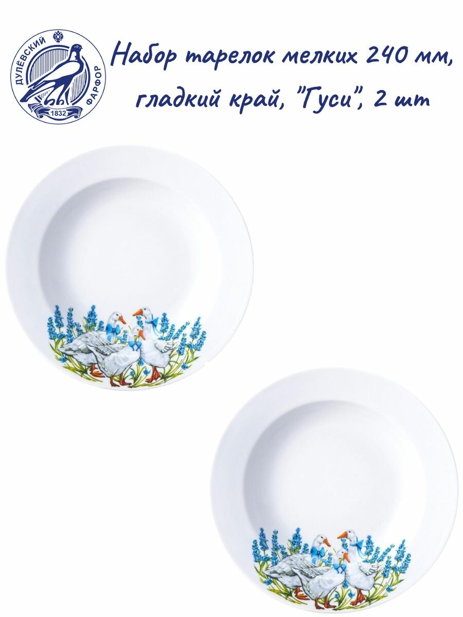 Набор тарелок мелких 240 мм, гладкий край, "Гуси", 2 штуки