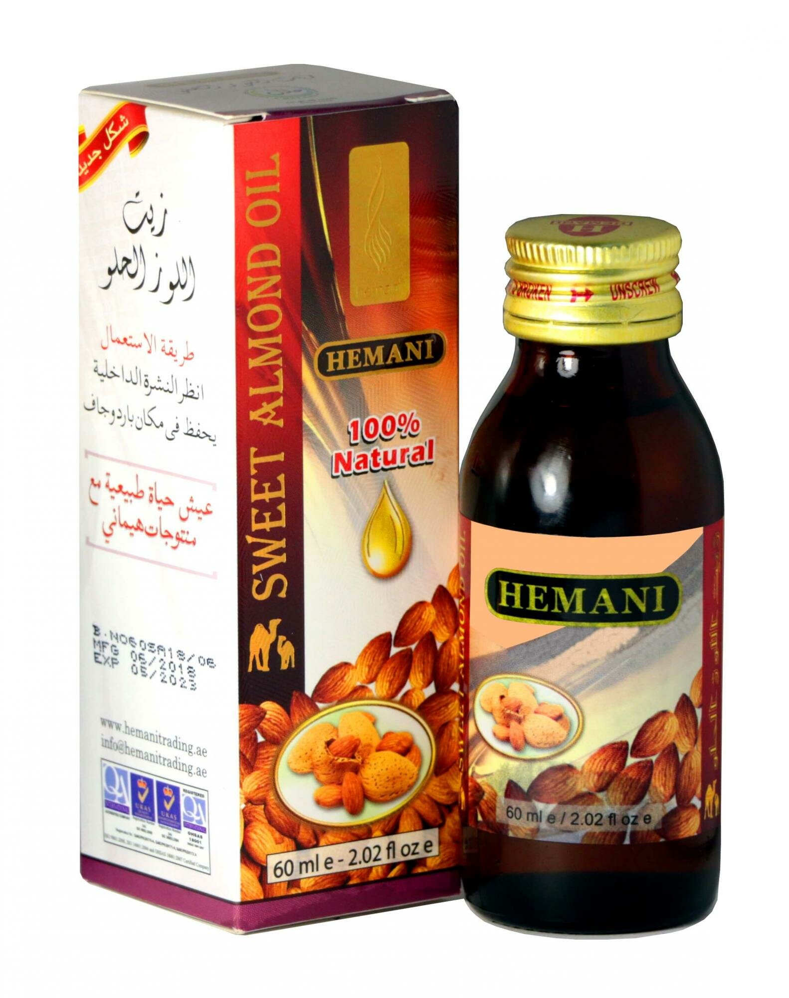 SWEET ALMOND OIL Hemani (Масло сладкого миндаля Хемани), 60 мл.