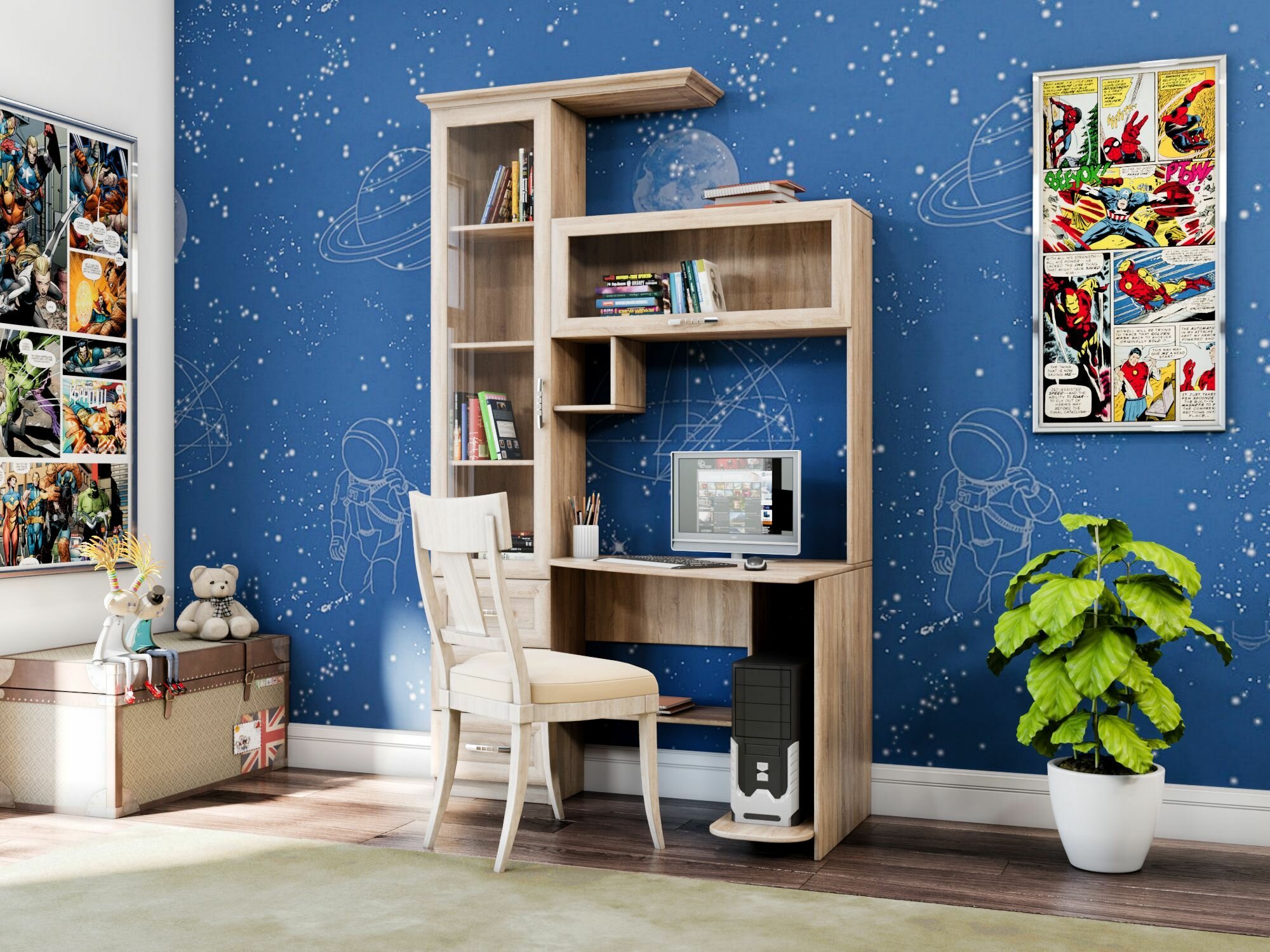 Компьютерный стол "Триан 8" 136х218х60, дуб сонома