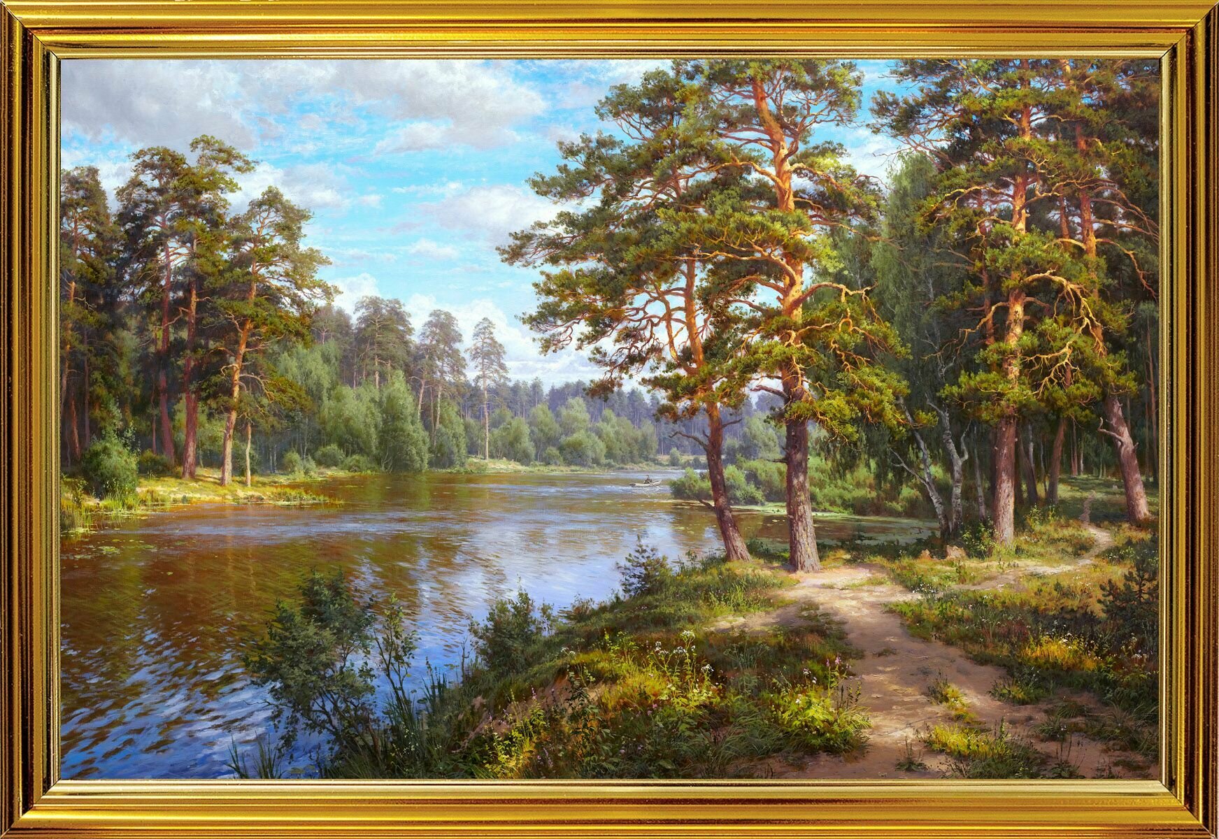 Картина, "Озеро в лесу", 30х20 см, художник - Басов С. Арт. БС22-30х20