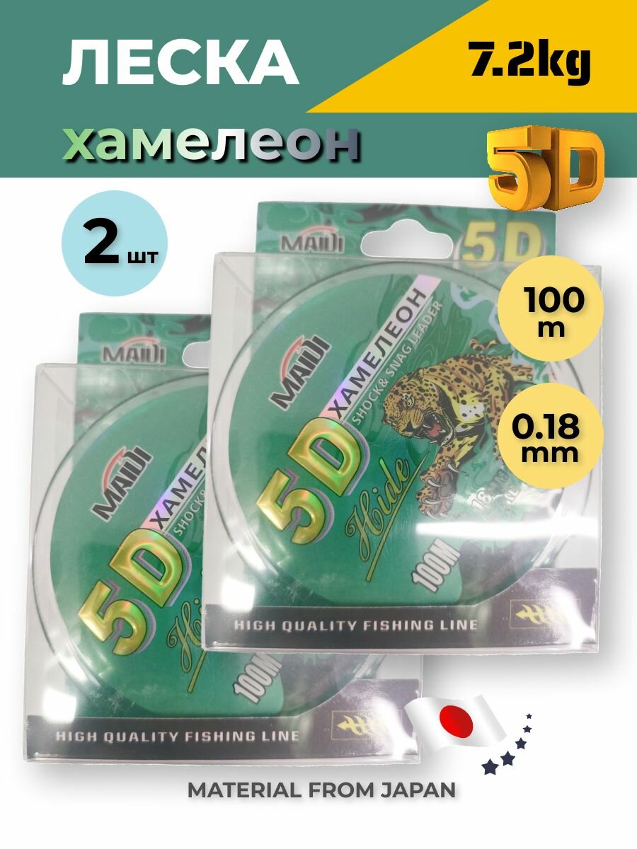 Леска рыболовная 5D невидимка хамелеон 100 м, 2 шт
