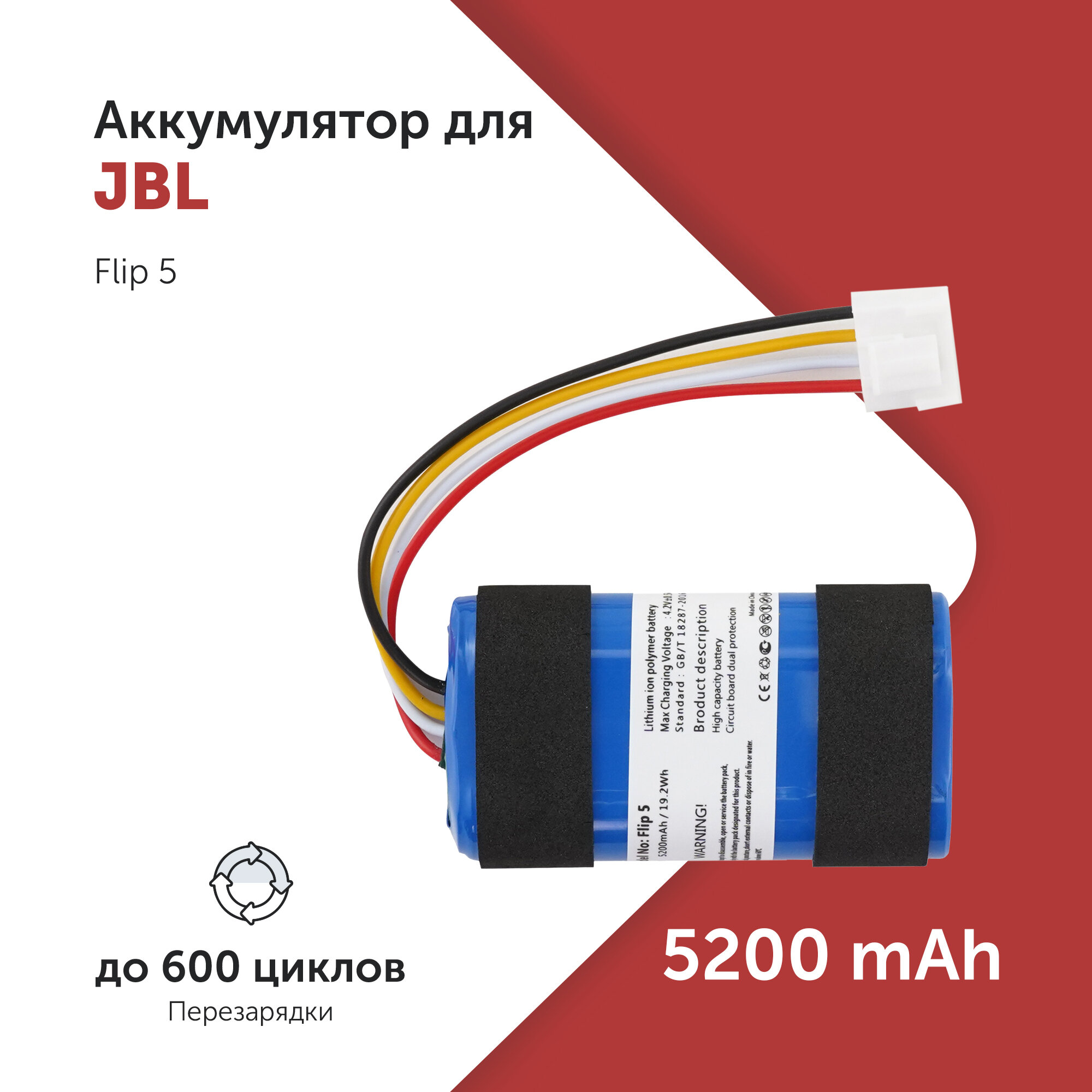 Аккумулятор SUN-INTE-152 для bluetooth колонок JBL Flip 5 3.7 В 5200 мА·ч