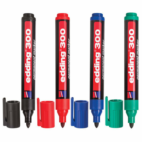 Маркеры перманентные EDDING 300 набор 4 шт, Ассорти, круглый наконечник, 1,5-3 мм, E-300/4S