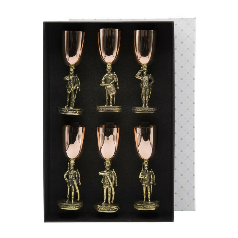 Кольчугинский мельхиор Набор из 6 рюмок "Аты-Баты" медь-латунь с чернением (КМ17530606)