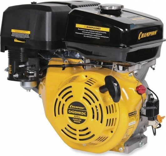 Бензиновый двигатель CHAMPION G420HKDC (15лс/11квт 420см³, 25мм 31кг шпонка, выход 12в/60в