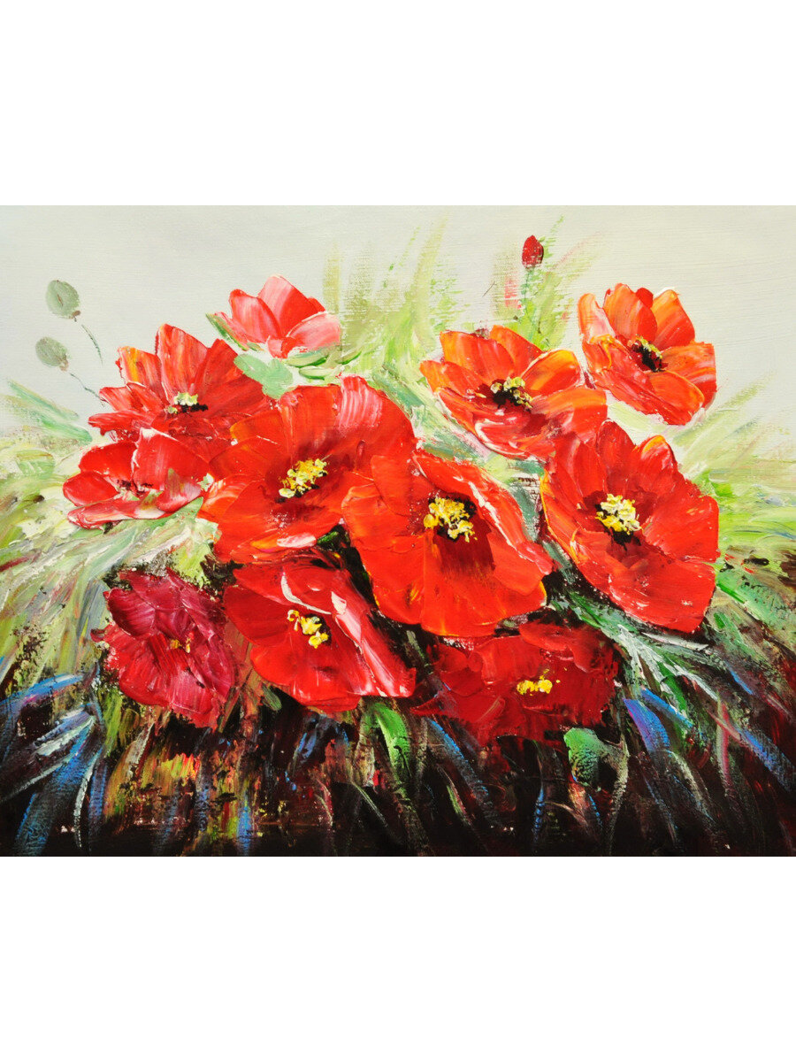 Картина маслом на подрамнике 48х58 см "Красные маки"