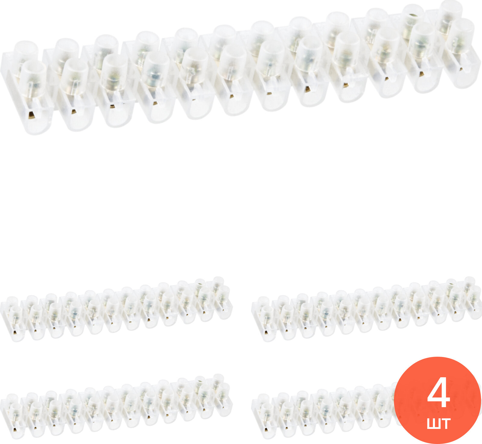 Клеммная колодка Navigator / Навигатор NTB-UPE-S12-10/WH винтовая, в корпусе из термопласта белая прозрачная, 12 пар, сечение 2.5-10мм2, 10А, 400В / электрика (комплект из 4 шт)