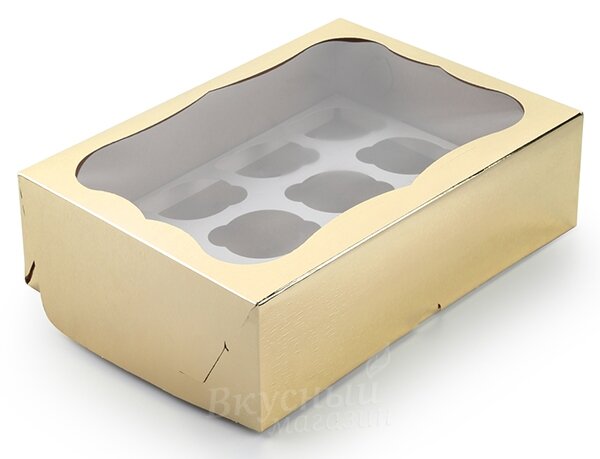 Упаковка для капкейков 12 ячеек с фигурным окошком Золото Сладкий мишка Sweet Bear (Набор из 5 шт.)