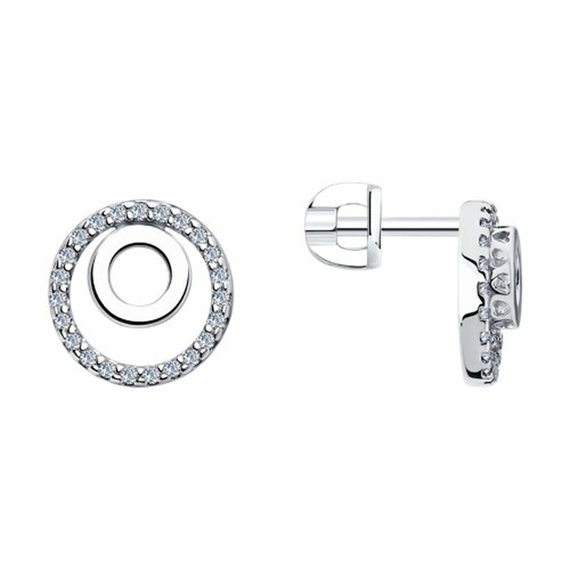 Серьги пусеты, серебро, 925 проба, родирование, фианит