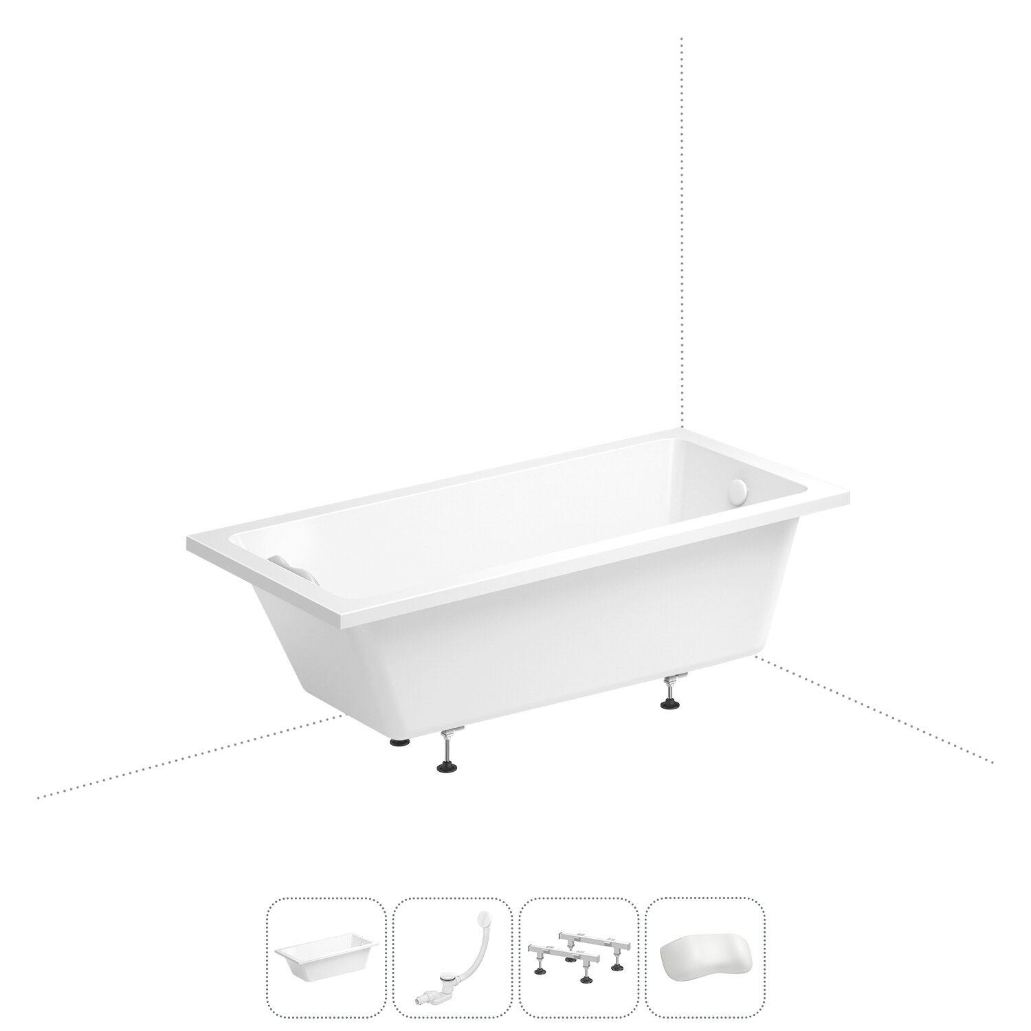 Акриловая ванна 150х80 Wellsee FreeDom 20212760R в наборе 4 в 1: ванна акриловая 150 х 80 см в цвете белый глянец, слив-перелив глянцевый белый, ножки, подголовник