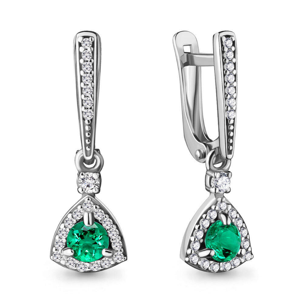 Серьги, серебро, 925 проба, родирование, изумруд синтетический, фианит