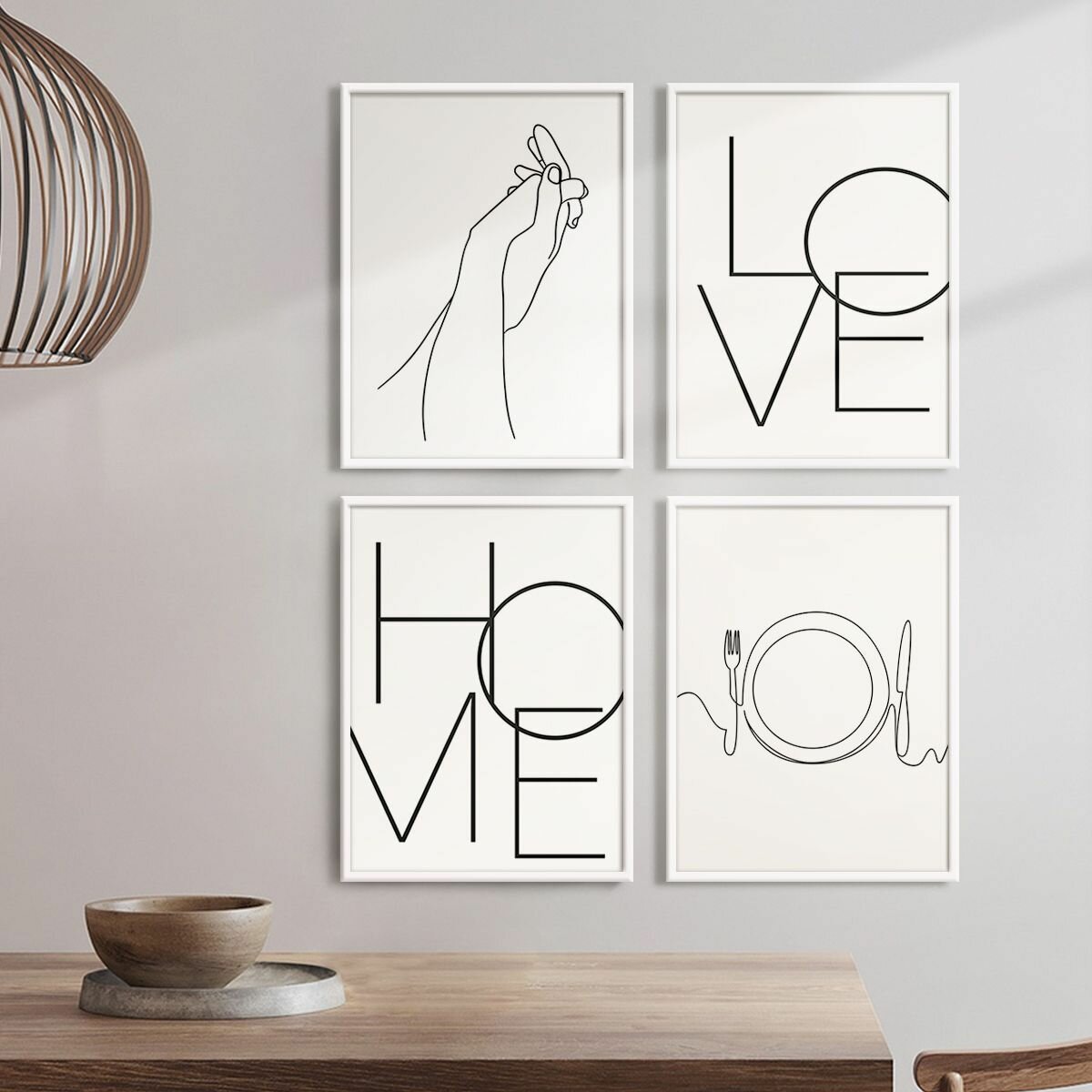 Постеры 4 шт 30х40 на стену "Линейный набор для кухни" набор картин для интерьера