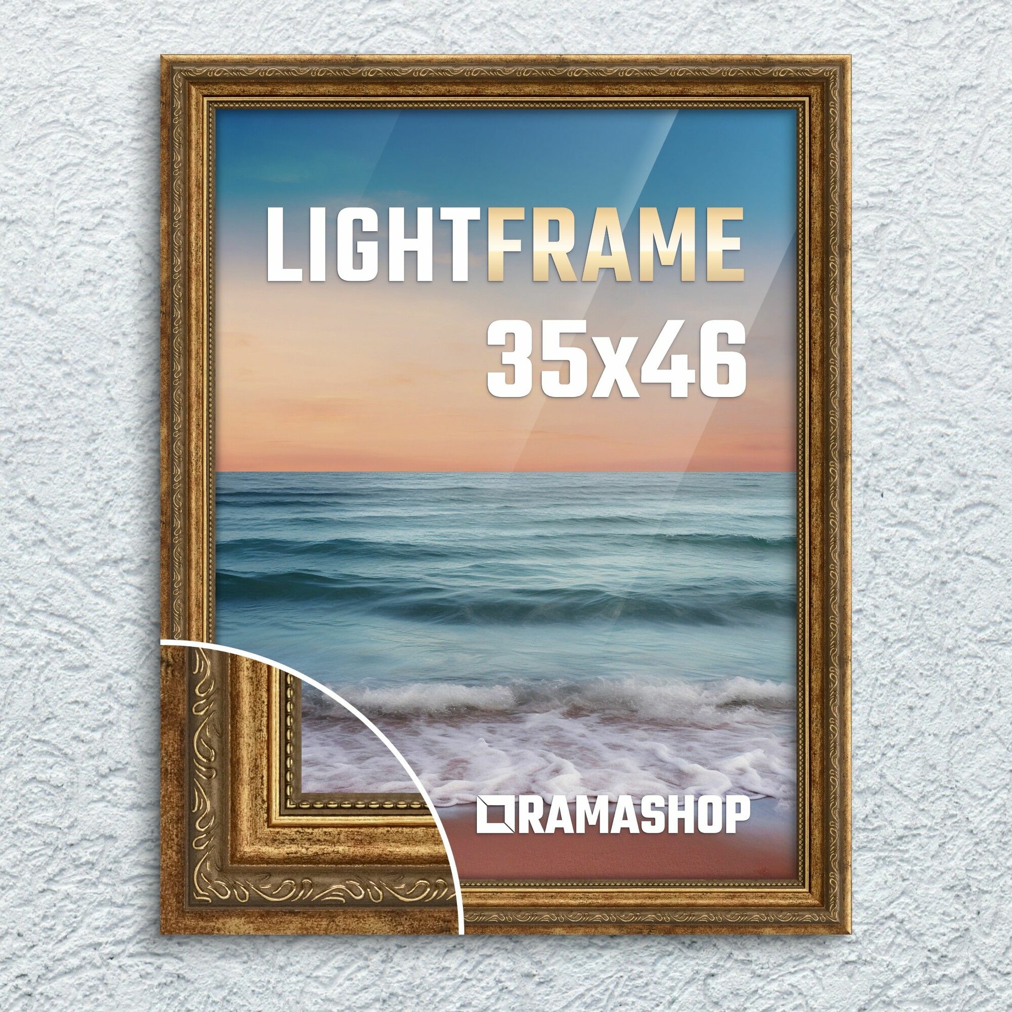 Рамка для фото 35х46 см. Серия "Light Frame", фоторамка багетная. Бронза, Классический профиль 32х24 мм, Пластик