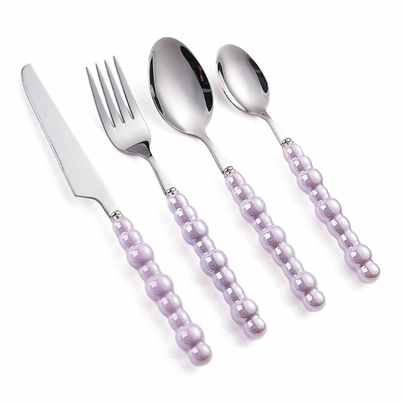 Набор из 4 предметов, нож, вилка и ложка с перламутровой ручкой-фиолетовый