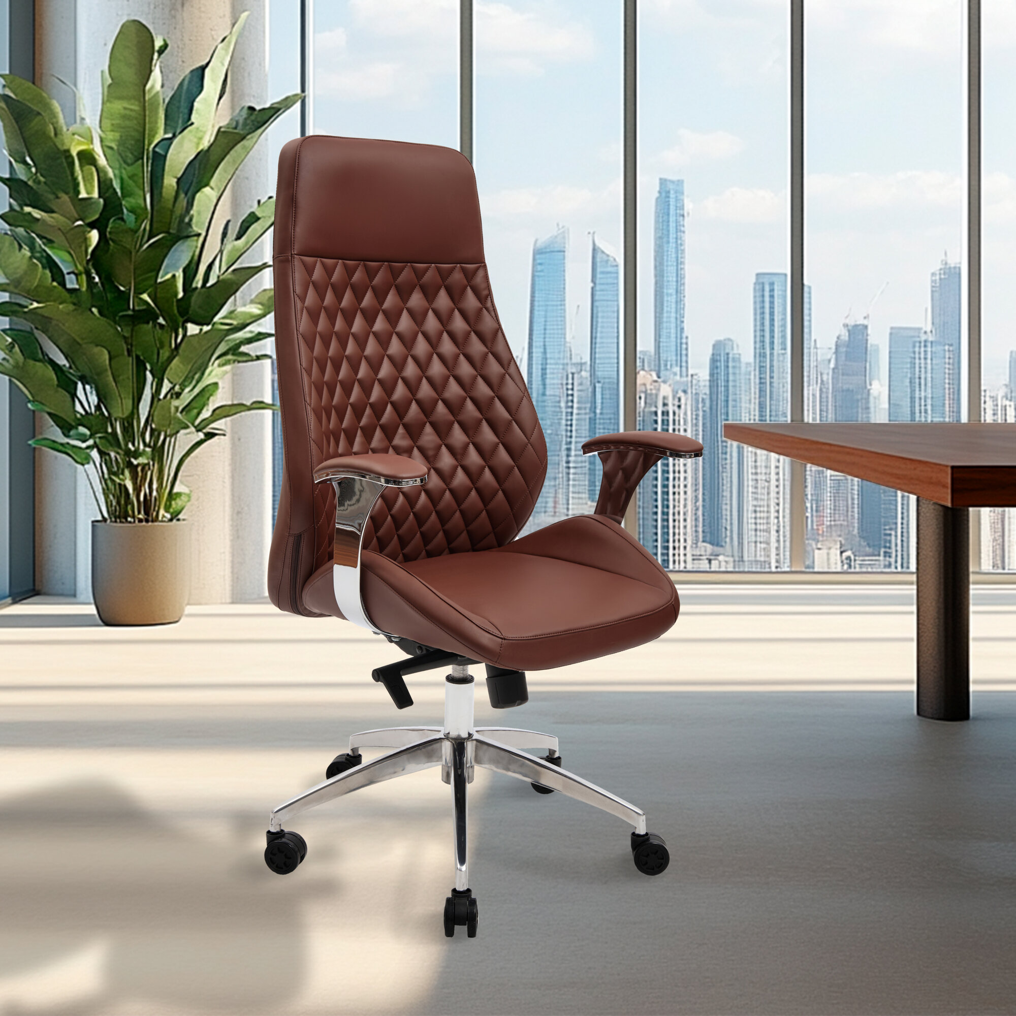 Кресло руководителя ROMAAR Lindo, с механизмом качания, искусственная кожа, коричневое