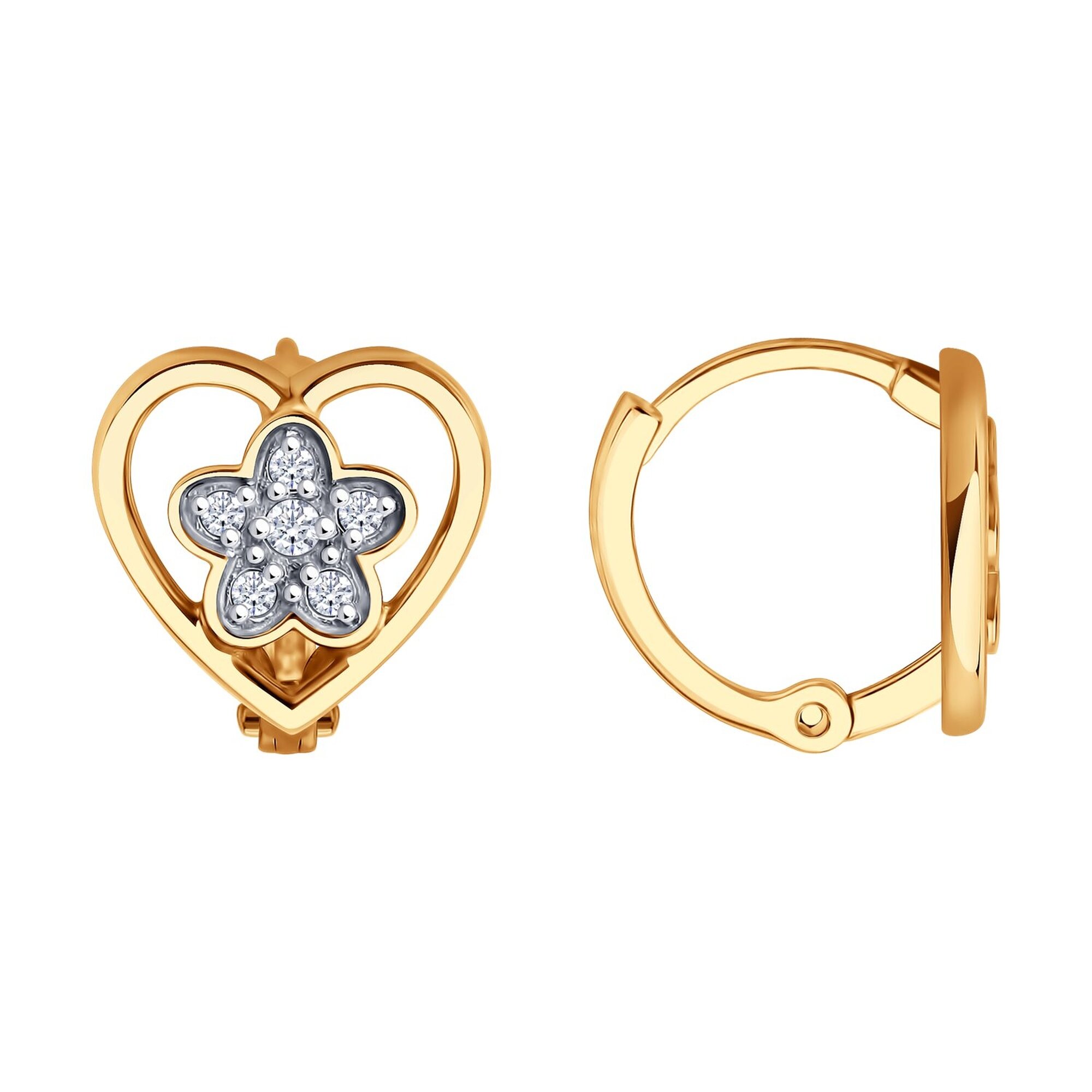 Серьги, красное золото, 585 проба, фианит
