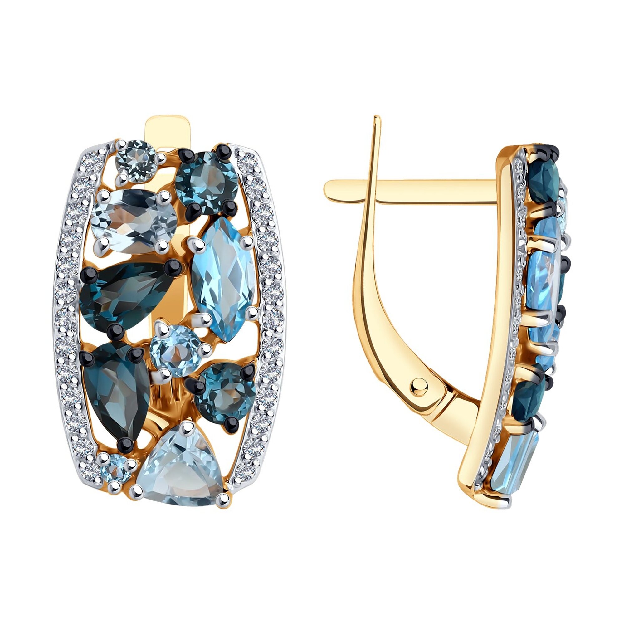 Серьги, красное золото, 585 проба, фианит, топаз, Лондон топаз