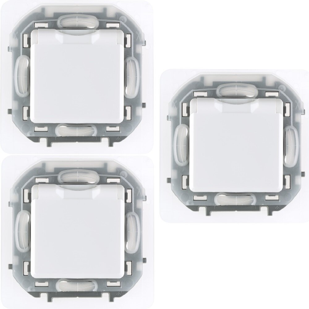 3 шт. Legrand INSPIRIA Белый Розетка 2К+З IP 44 с откидной крышкой и шторками - немецкий стандарт - 16 А - 250 В